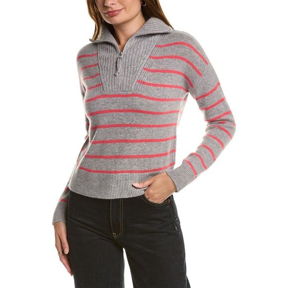 Qi Cashmere | Sweaters | Qi Cashmere Striped Zip Mock Neck Cashmere ...